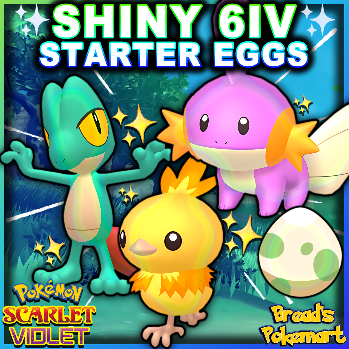 Shiny 6IV Hoenn Starters - Treecko + Mudkip + Torchic - Hatch your own – Bread's Pokemart