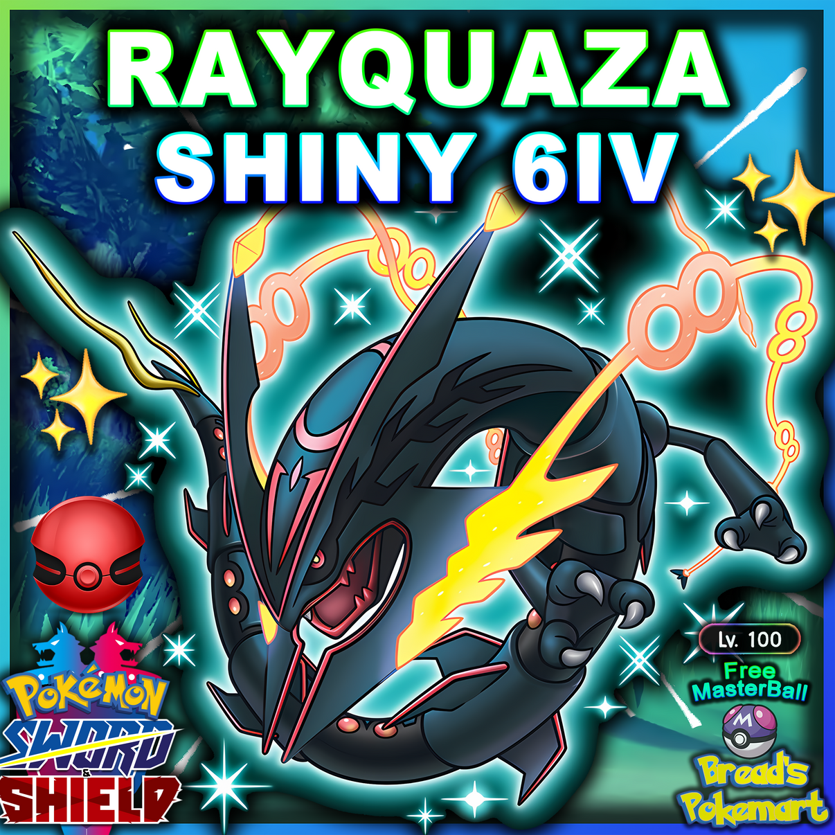 Shiny 6IV Rayquaza - Competitive Battle Ready - lv100 Event – Bread's ...